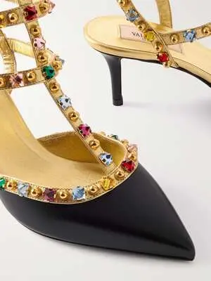 Valentino Garavani Embellished T-bar Sandals - Black