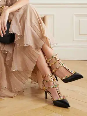 Valentino Garavani Embellished T-bar Sandals - Black