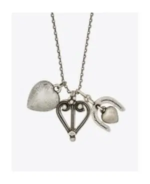 Saint Laurent Long Multi-charm Necklace In Metal, Onyx And Mother Of Pearl - Gray