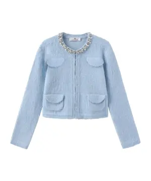 Marissa Chiara Embellished Crewneck Long Sleeve Jacket - Blue