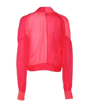 FORTE_FORTE Cropped Sheer Ribbed V-neck Shirt With Front Straps - Red