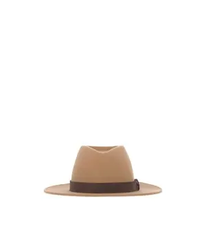 Max Mara Wool Felt Fedora With Suede Ribbon And Studs - Nude