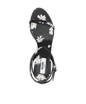 Moschino Open-toe High-heeled Sandals With Floral Print And Buckle Ankle Strap