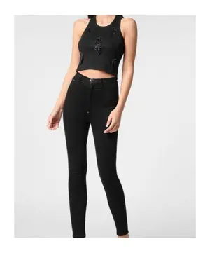 Philipp Plein Fringed Embellished Rib Knit Tank Top - Black