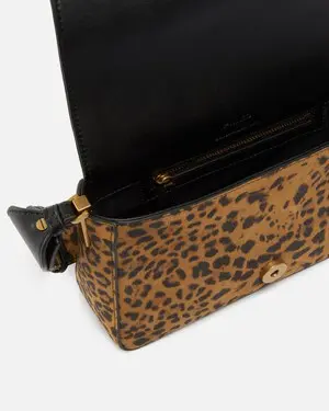 Pinko Leopard Print Shoulder Bag With Love Birds Plaque - Brown
