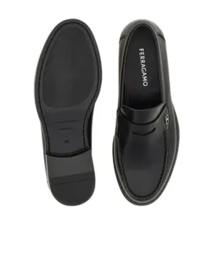 FERRAGAMO Gancini Ornament Penny Loafers - Black