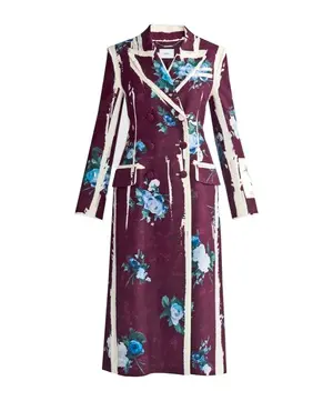 Erdem Double-breasted Floral-print Satin Coat