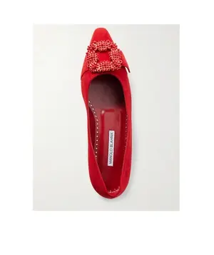 Manolo Blahnik Flat Pointed Toe Ballet Flats With Beaded Buckle