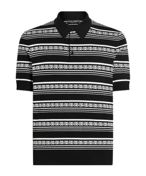 Dolce & Gabbana Dolce Gabbana Logo Intarsia Knitted Polo Shirt - Black