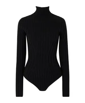 Alaïa Ribbed Wool Turtleneck Bodysuit - Black