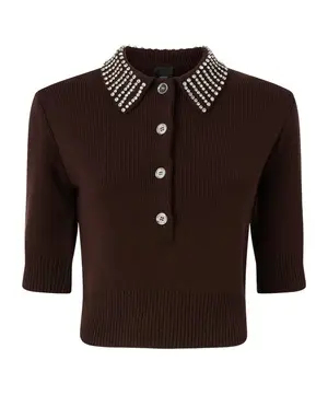 Pinko Collared Embellished Short-sleeve Knit Polo Shirt