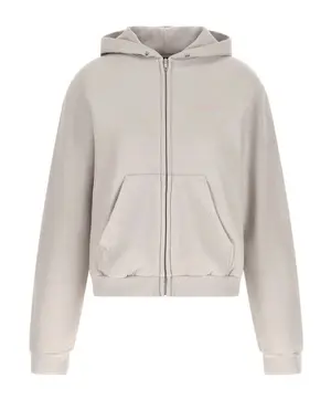 Balenciaga Logo Embroidered Zip-up Hoodie - Grey