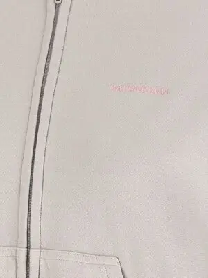Balenciaga Logo Embroidered Zip-up Hoodie - Grey