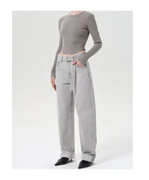 AGOLDE Ribbed Long-sleeve Top With Curved Hem
