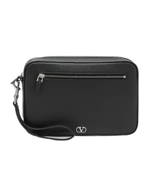 Valentino Garavani Vlogo Signature Zip-up Clutch Bag - Black