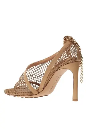 Bottega Veneta Mesh Pumps With Gold Chain Ankle Strap - Nude