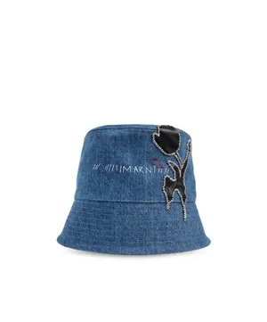 Marni Denim Bucket Hat With Floral Appliqu - Blue