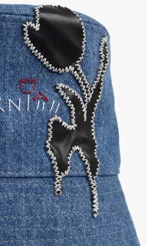 Marni Denim Bucket Hat With Floral Appliqu - Blue