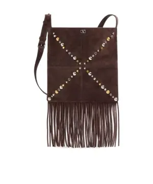 Valentino Garavani Vlogo Signature Fringed Shoulder Bag - Black