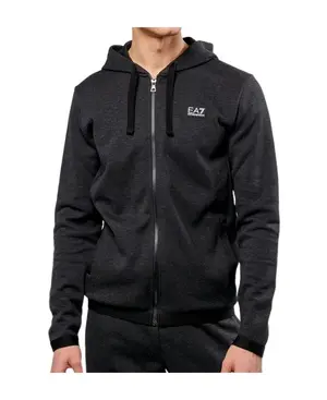 EA7 Logo Hooded Casual Coat - Black