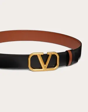 Valentino Garavani Vlogo Signature Reversible Belt - Saddle Color/black