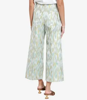 Erika Cavallini Wide-leg Cropped Trousers With Belt Ring And All-over Print