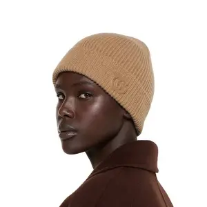 Gucci Cashmere Beanie With Double G Patch - Beige