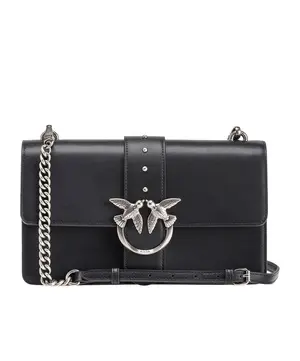 Pinko Logo Plaque Chain Linked Crossbody Bag - Black