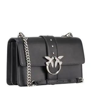 Pinko Logo Plaque Chain Linked Crossbody Bag - Black