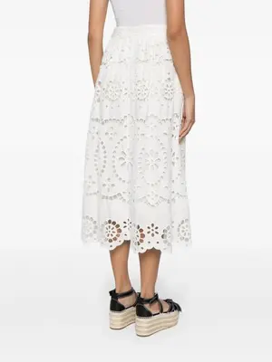 Zimmermann Lexi Embroidered Linen Midi Skirt - White