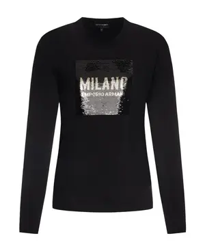 Emporio Armani Long Sleeve Round Neck T-shirt With Sequin Logo