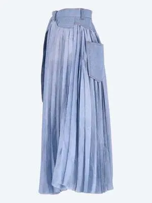 Sacai Pleated Belted Denim Midi Skirt