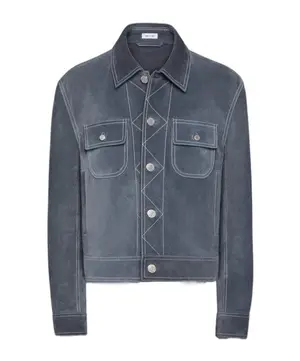 Thom Browne Grey Suede Backstrap Jacket With Signature Grosgrain Loop - Gray