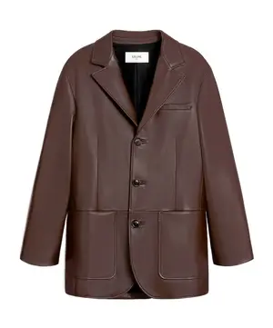 Celine Tailored Jacket In Soft Lambskin - Chocolate