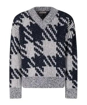Dries Van Noten Houndstooth V-neck Sweater - White