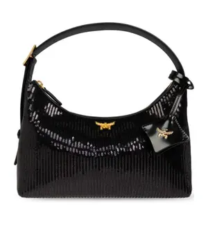 Mcm Sequined Shoulder Bag With Gold Tone Logo