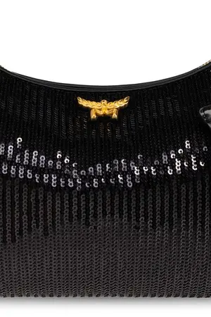 Mcm Sequined Shoulder Bag With Gold Tone Logo