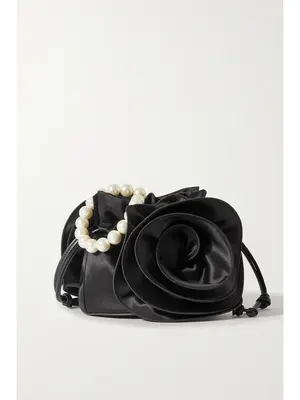 Magda Butrym Satin Shoulder Bag With Faux Pearl Handle - Black