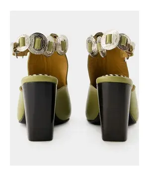 Toga Embellished Slingback Block Heel Boots - Green