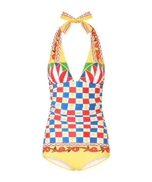 Dolce & Gabbana Carretto-print Halterneck Swimsuit - Multicolor