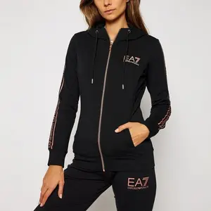 EA7 Hooded Zip-through Jacket With Logo Detail - Black