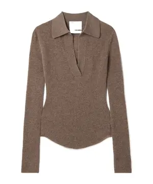 Citizens Of Humanity Simone Ribbed Wool And Cashmere-blend Polo Sweater - Brown