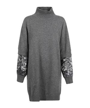 Brunello Cucinelli Sequin Embellished High Neck Mini Dress - Gray