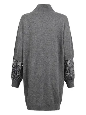 Brunello Cucinelli Sequin Embellished High Neck Mini Dress - Gray