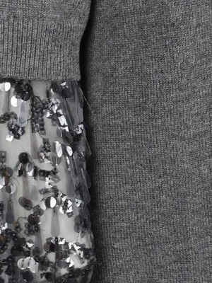 Brunello Cucinelli Sequin Embellished High Neck Mini Dress - Gray
