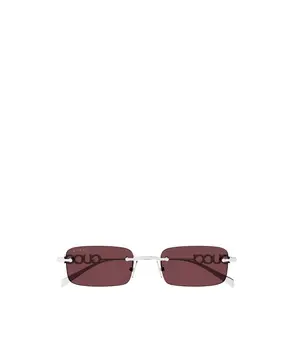 Gucci Gucci Rectangular Crystal Logo Sunglasses Silver