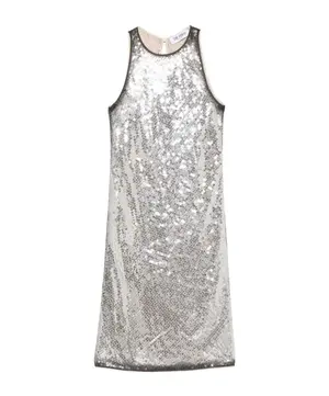 Attico Sleeveless Sequin Dress With Keyhole Detail - Silver