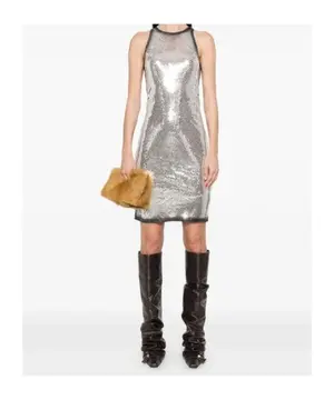 Attico Sleeveless Sequin Dress With Keyhole Detail - Silver