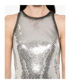 Attico Sleeveless Sequin Dress With Keyhole Detail - Silver