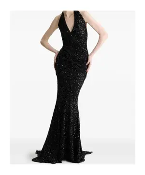 PATOU Halterneck Draped Sequin Gown